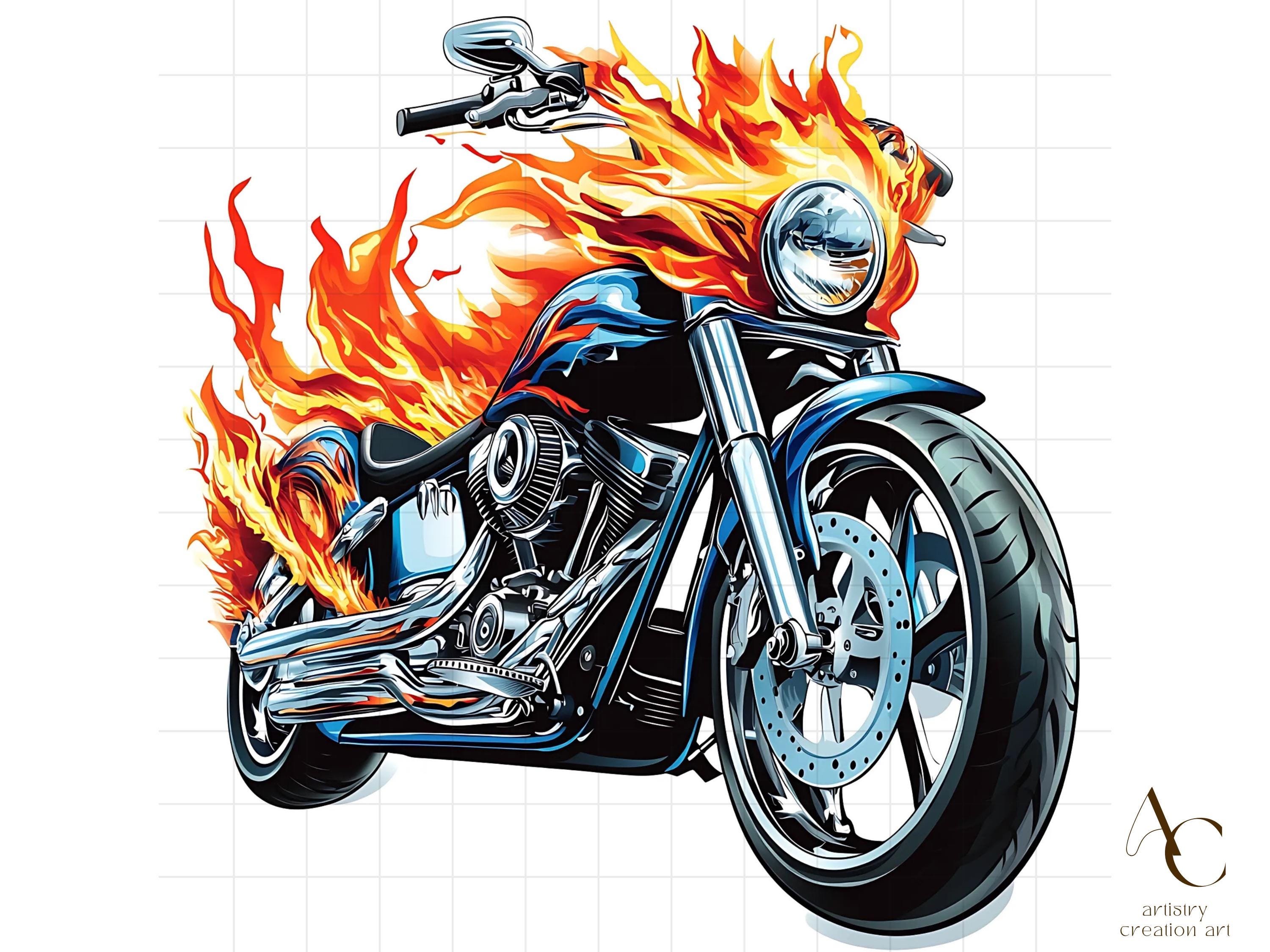 16 Motorbike With Flames Clipart, Motorcycle on Fire JPG, Watercolor ...