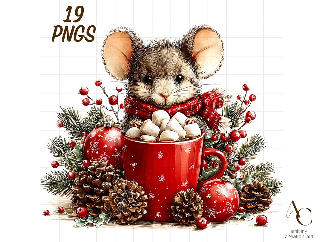 19 Christmas Mouse Clipart, Xmas Eve Mice Png, Winter Season Rodent ...