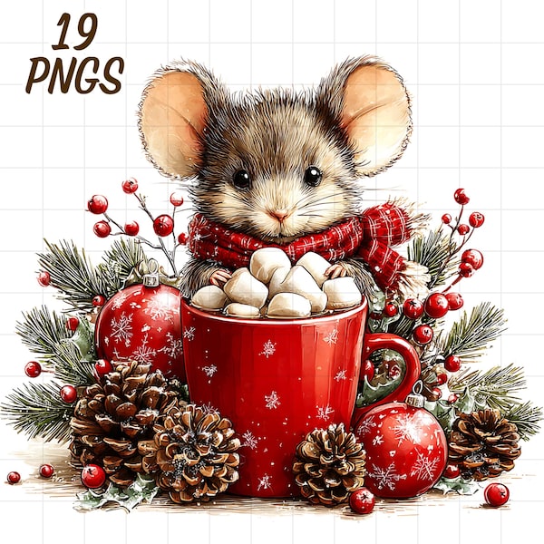 Christmas Mouse Clipart - Etsy