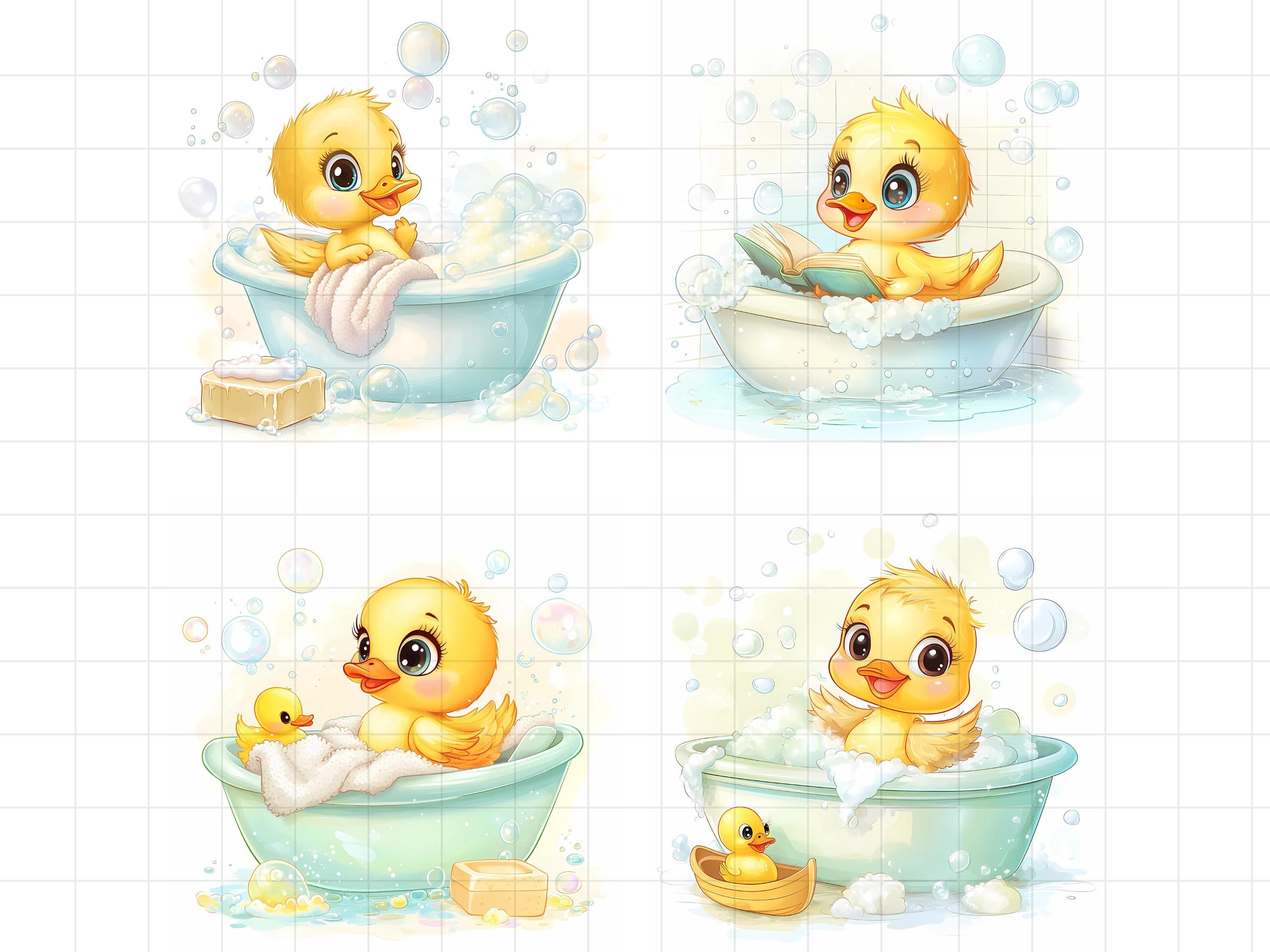 16 Watercolor Rubber Duck Clipart, Cute Bathtub JPG, Animal Bathing ...