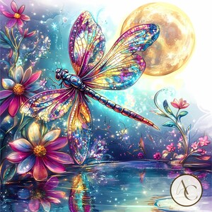 Dragonfly Clipart Bundle, Tropical Moon JPG, Insect Paper, Watercolor ...