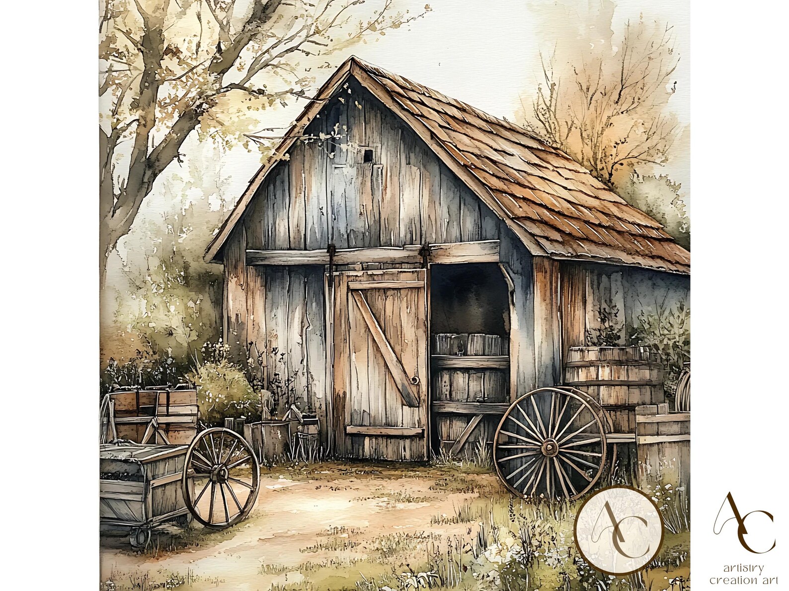 10 Old Barn Clipart Bundle, Vintage Farm Life JPG, Country Scene Paper ...
