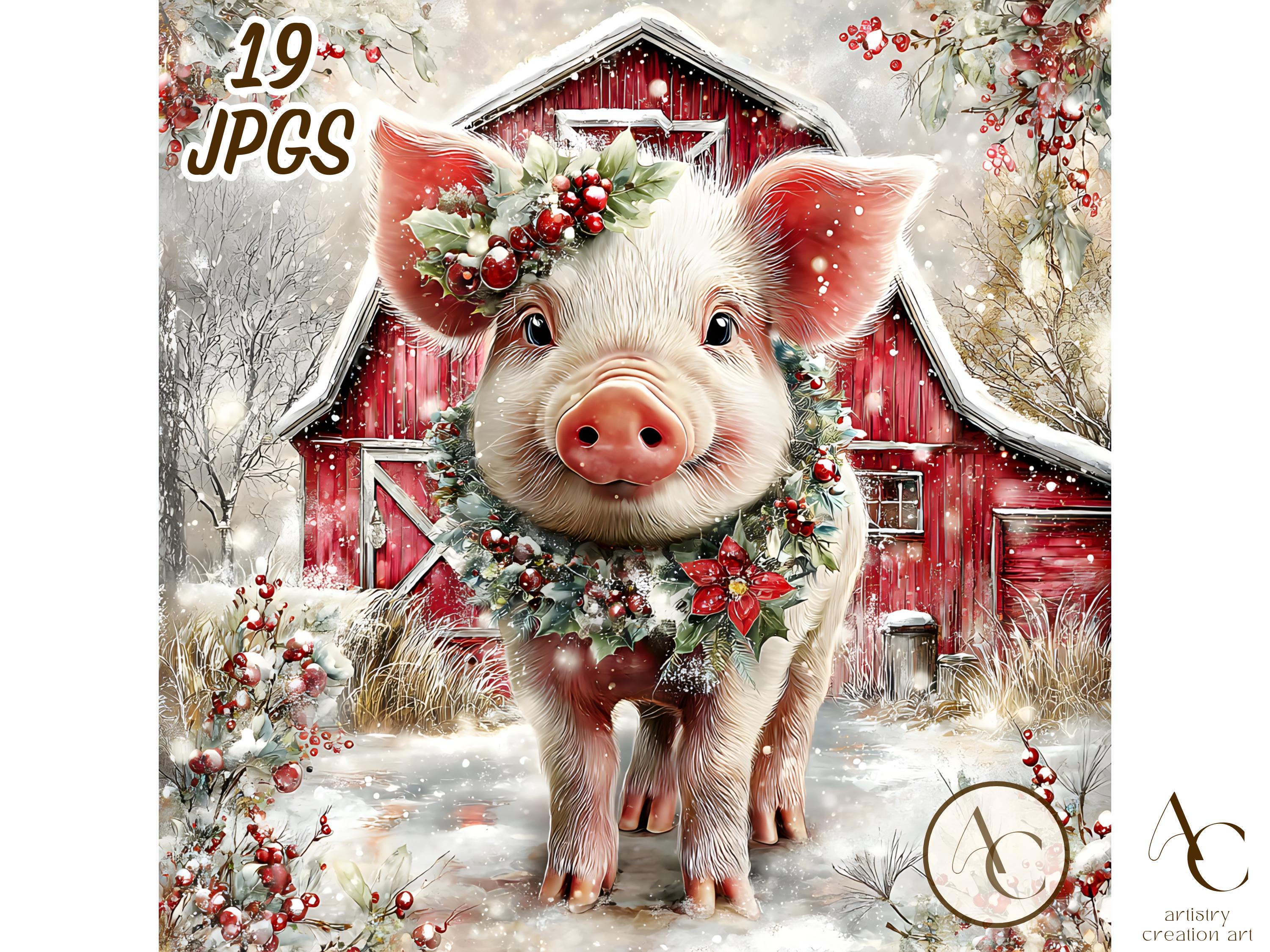 19 Christmas Farm Animals Clipart, Vintage Country Barn JPG, Xmas ...