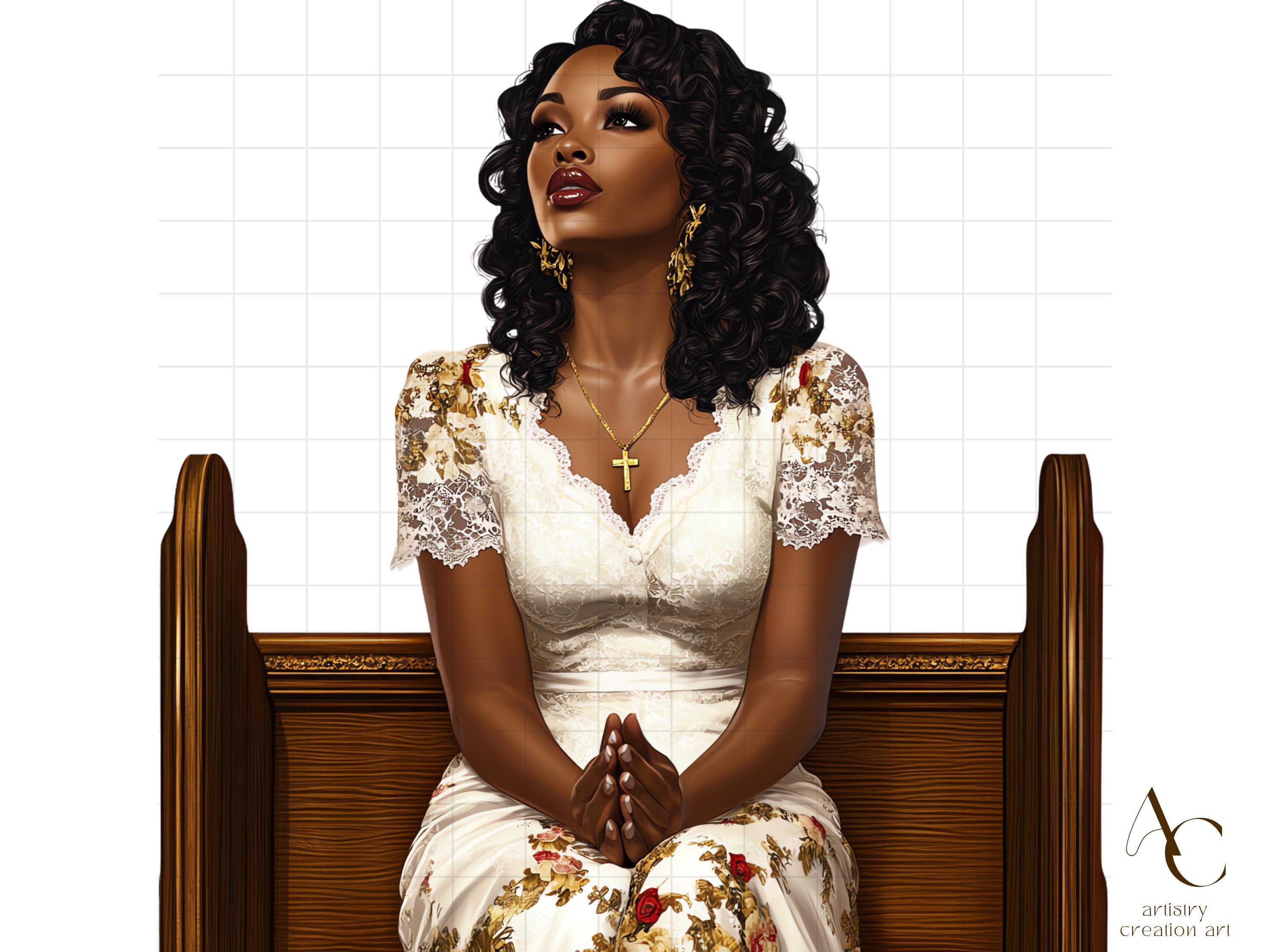 Black Girl Church Clipart, Christian Women Praying, Cathedral, Afro ...