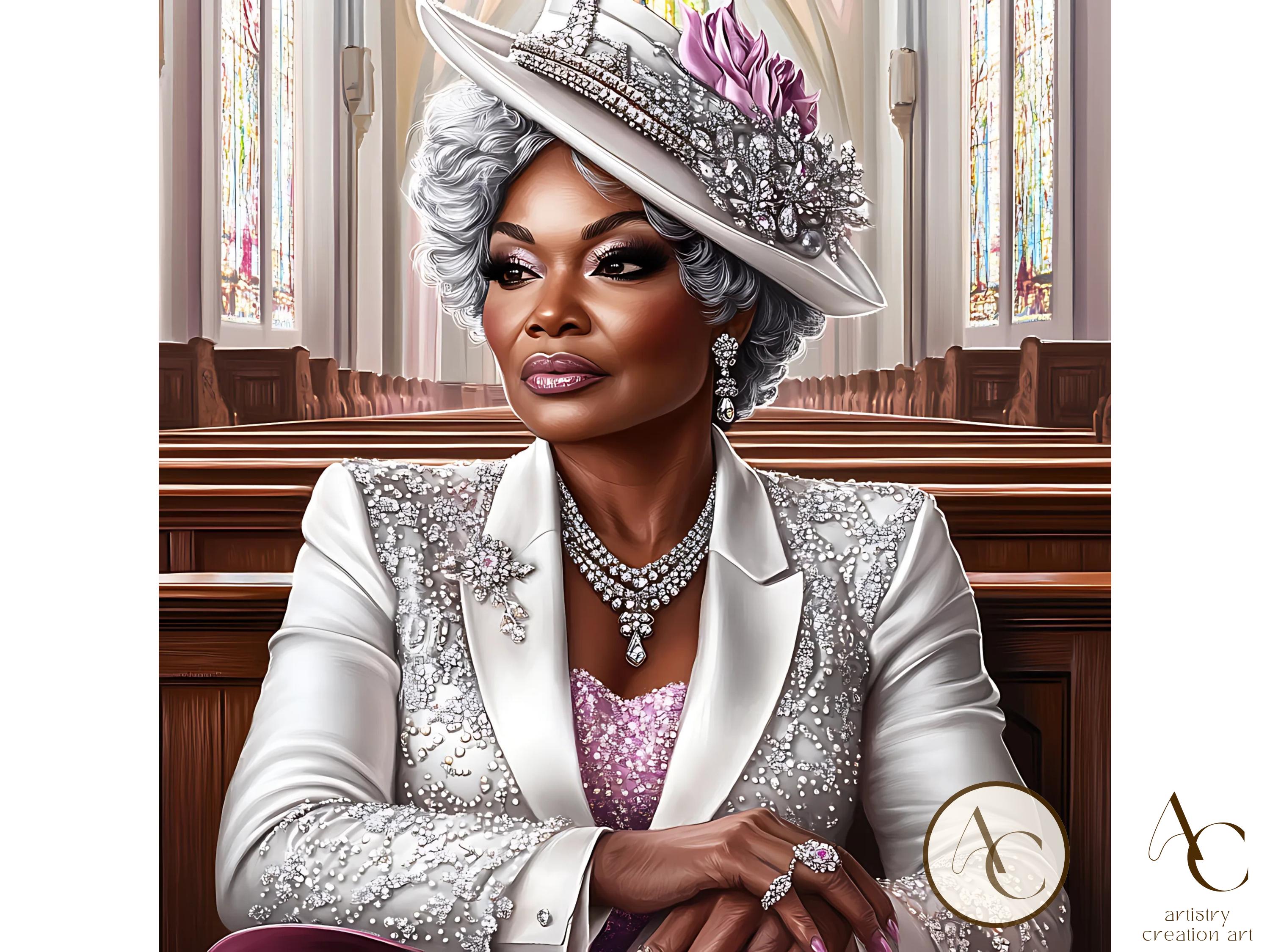 Black Ladies Church JPG, Christian Women Clipart, Catholic Afro Woman Painting, African American ...