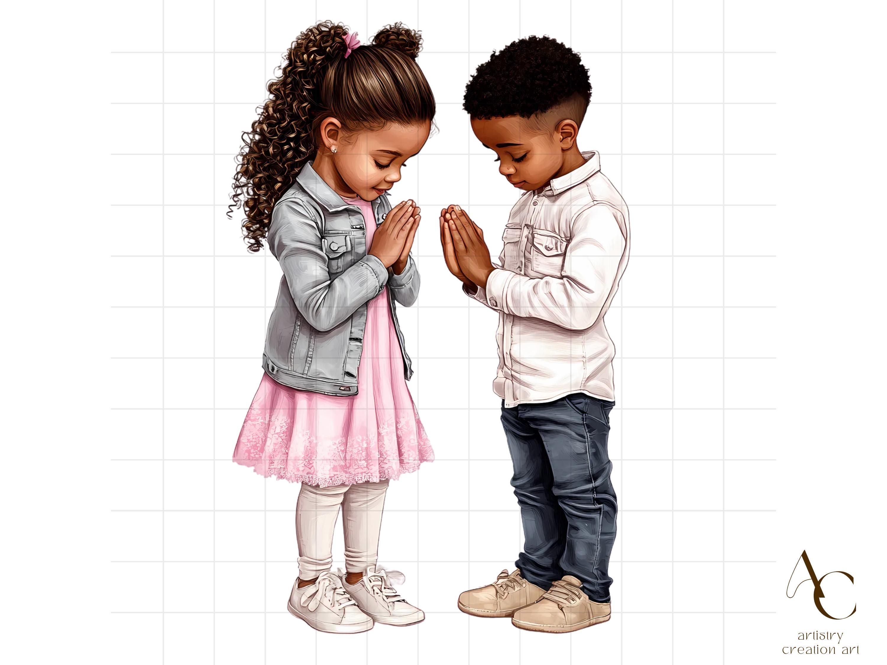 19 Black Children Praying Clipart, Christian Child Pray, Afro Little ...