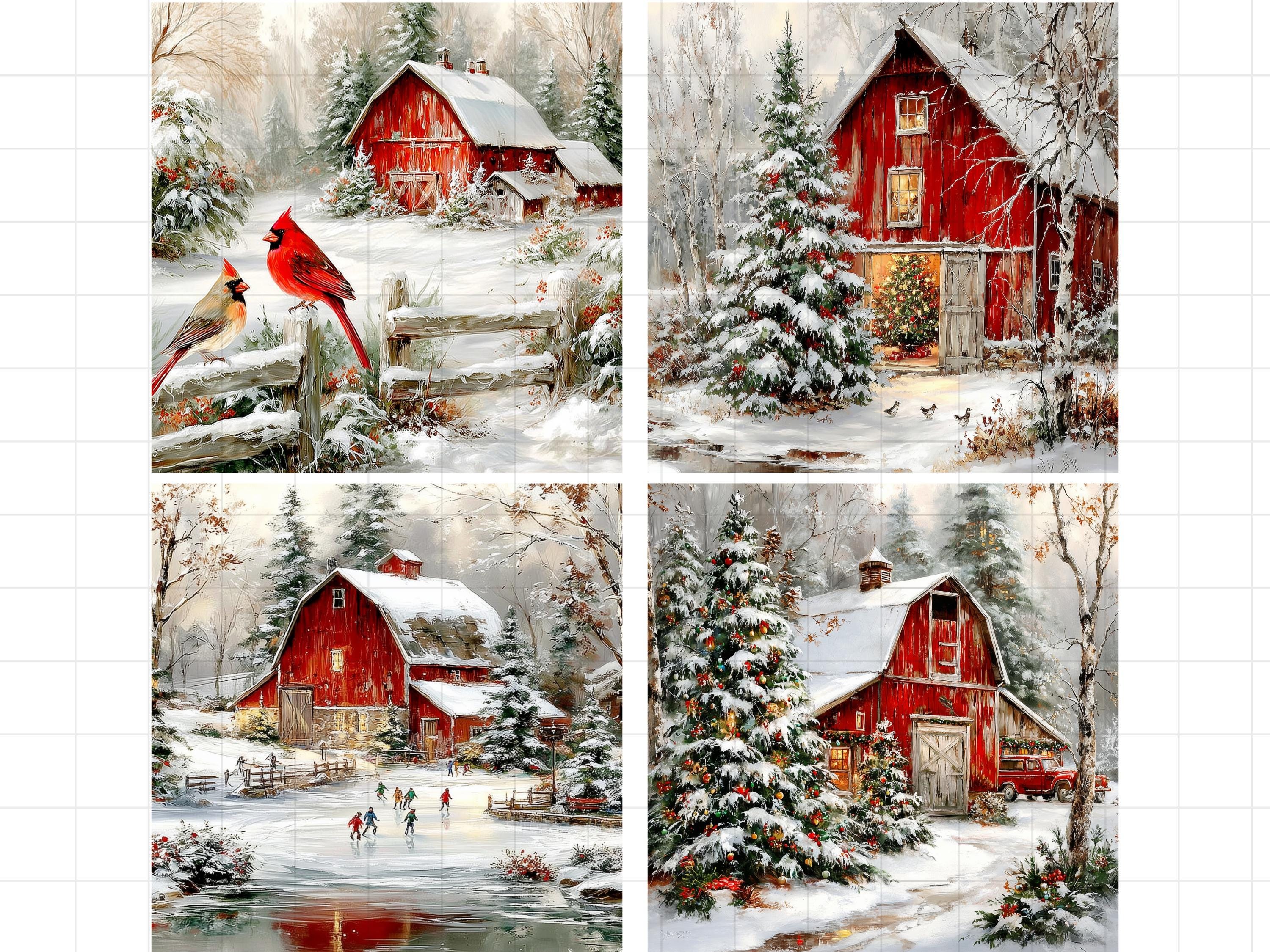 19 Christmas Barn Farm Scene JPG, Snowy Winter Clipart, Watercolor Xmas ...
