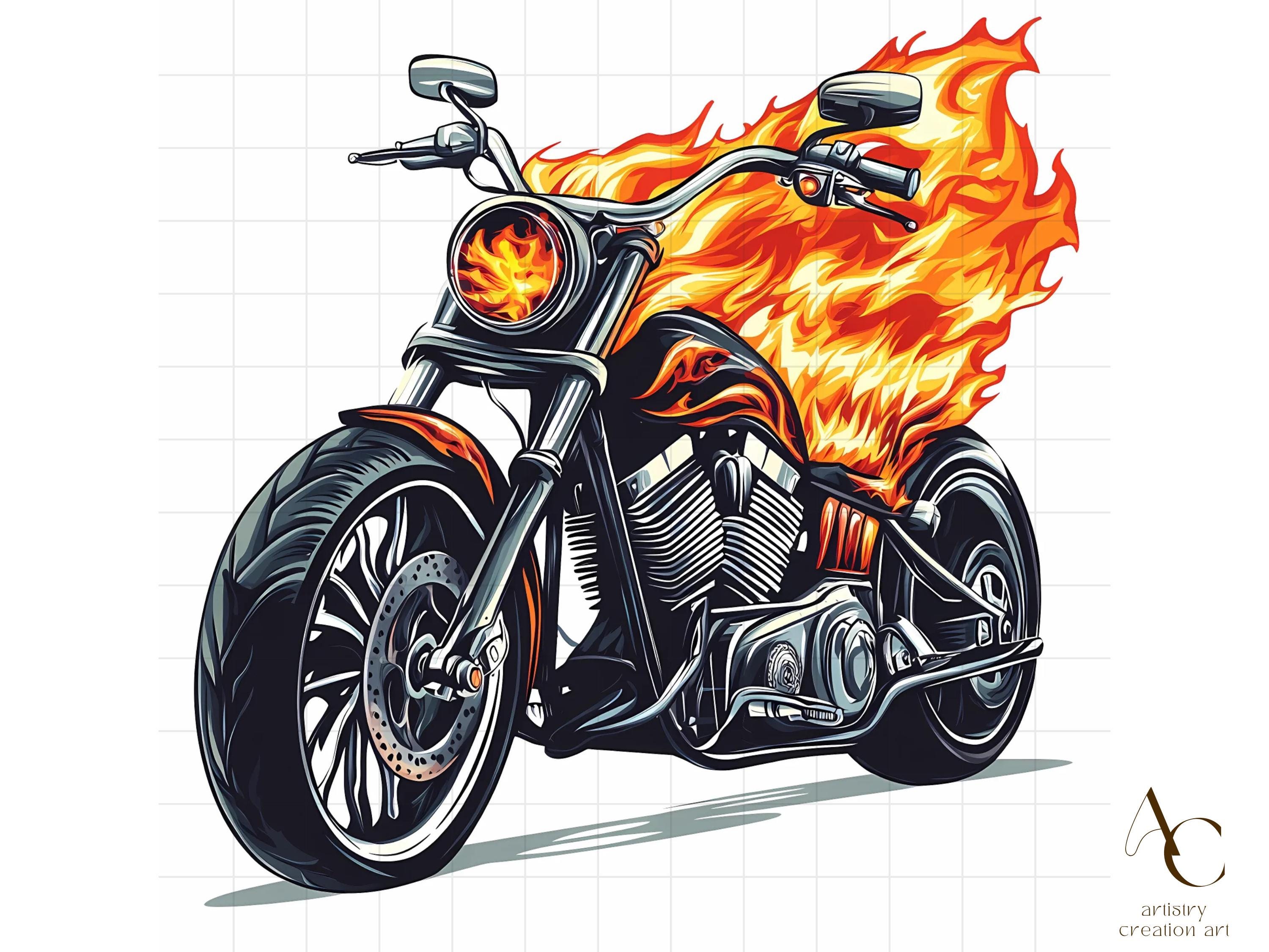 16 Motorbike With Flames Clipart, Motorcycle on Fire JPG, Watercolor ...