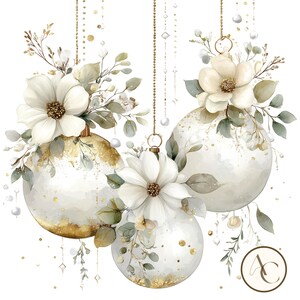 20 White Gold Christmas Decor Clipart, Xmas Ornament Hanging JPG ...