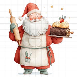 20 Santa Claus Baking Clipart PNG, Watercolor Xmas Bakery Bundle ...