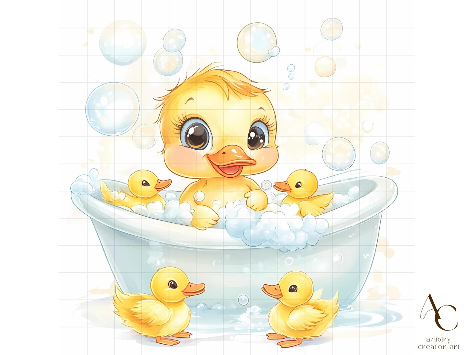 16 Watercolor Rubber Duck Clipart, Cute Bathtub JPG, Animal Bathing ...
