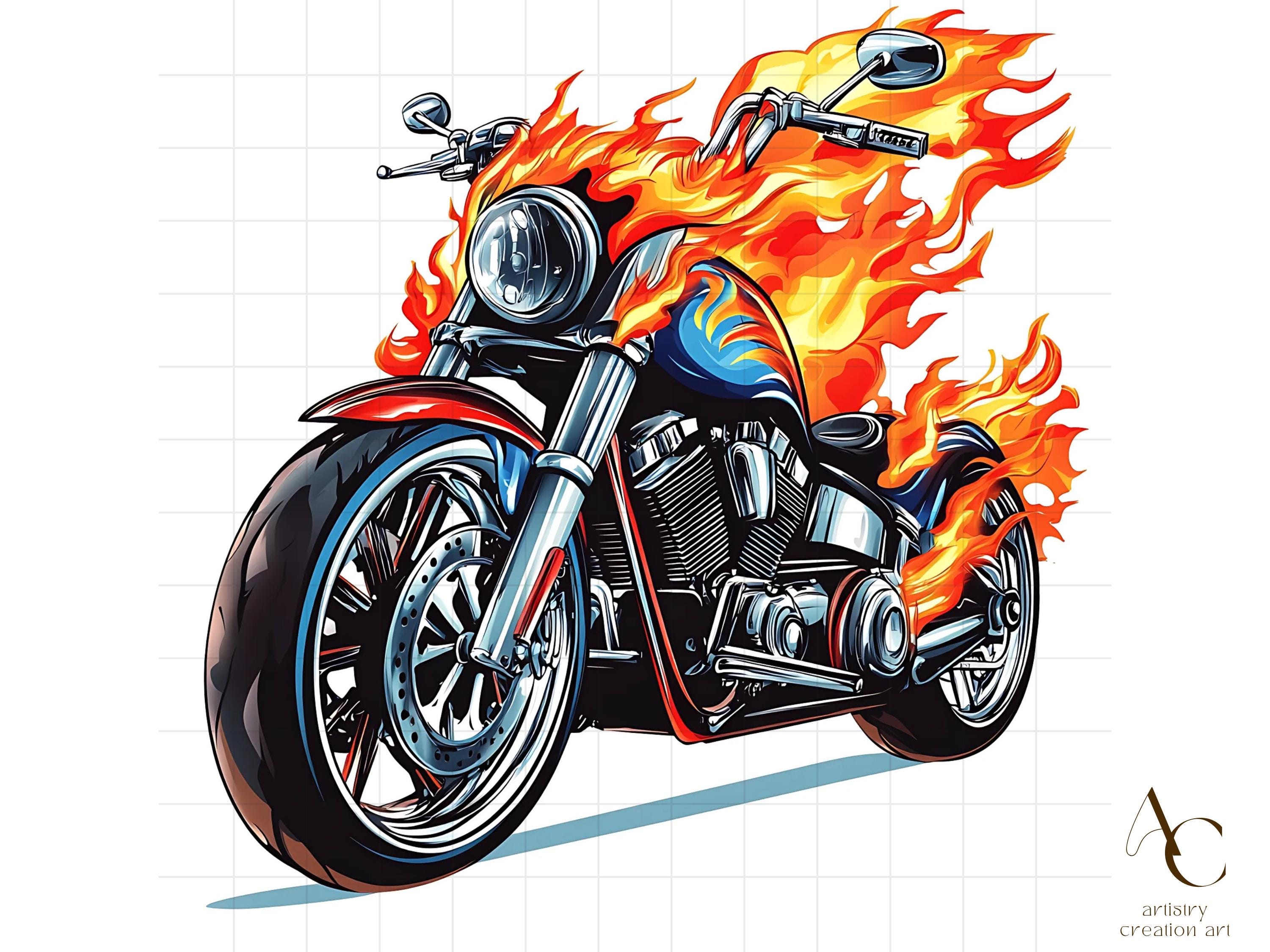 16 Motorbike With Flames Clipart, Motorcycle on Fire JPG, Watercolor ...