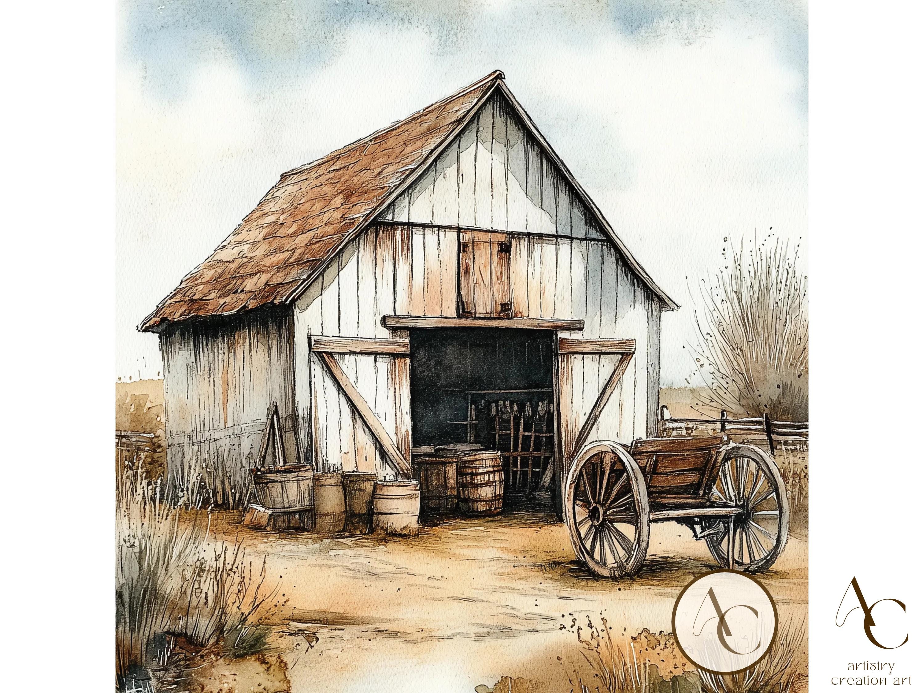 10 Old Barn Clipart Bundle, Vintage Farm Life JPG, Country Scene Paper ...