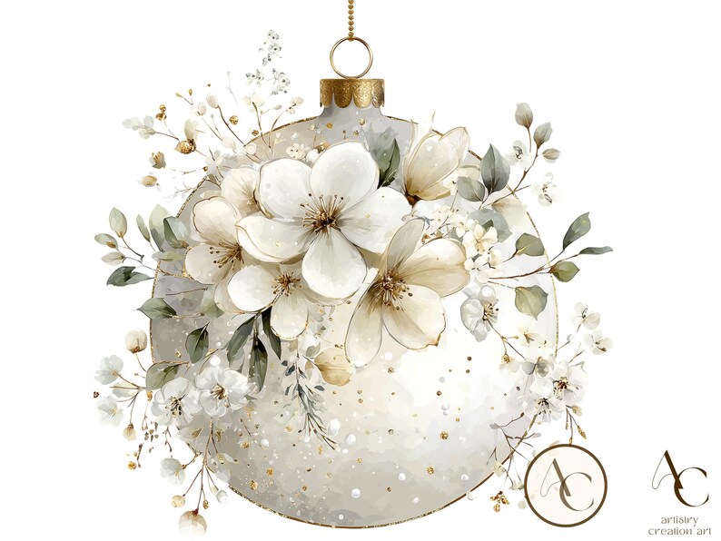 20 White Gold Christmas Decor Clipart, Xmas Ornament Hanging JPG ...