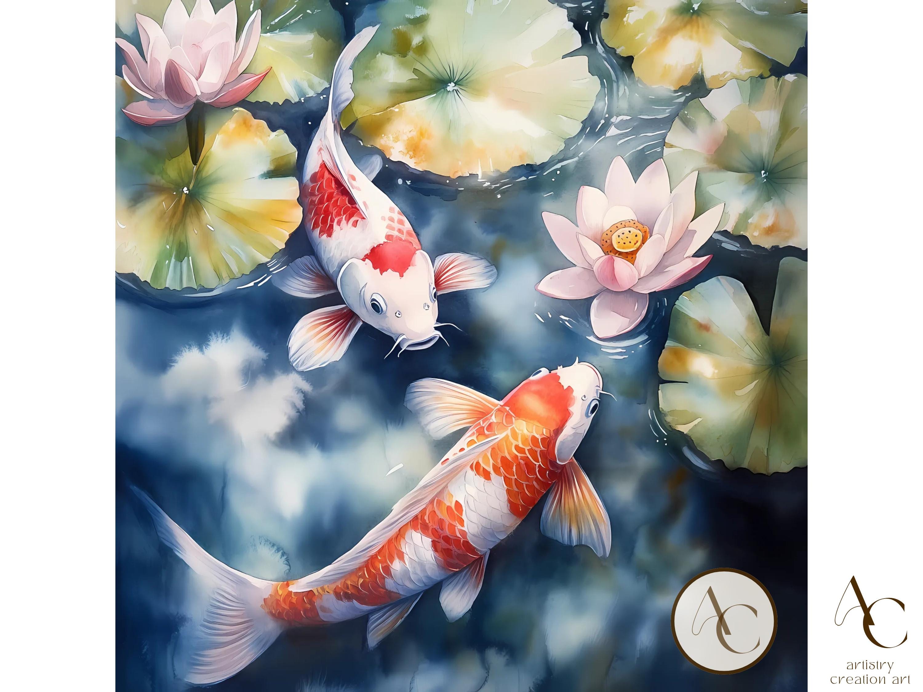 10 Japanese Koi Fish Clipart Bundle, Watercolor Pond Jpg, Japan Animal ...