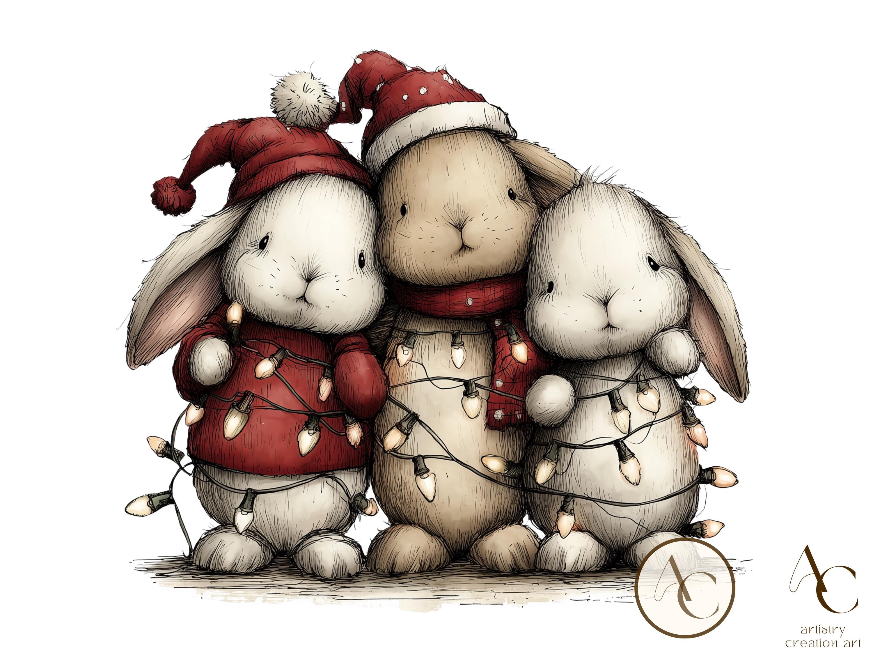 20 Christmas Bunny Clipart, Xmas Hare Rabbit Png, Whimsical Winter ...