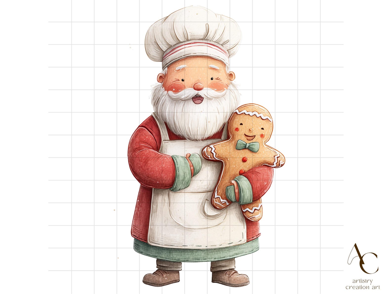 20 Santa Claus Baking Clipart PNG, Watercolor Xmas Bakery Bundle ...