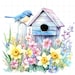 12 Spring Birdhouse Clipart, Bird Floral JPG, Bluebird Wildflower, Wild ...