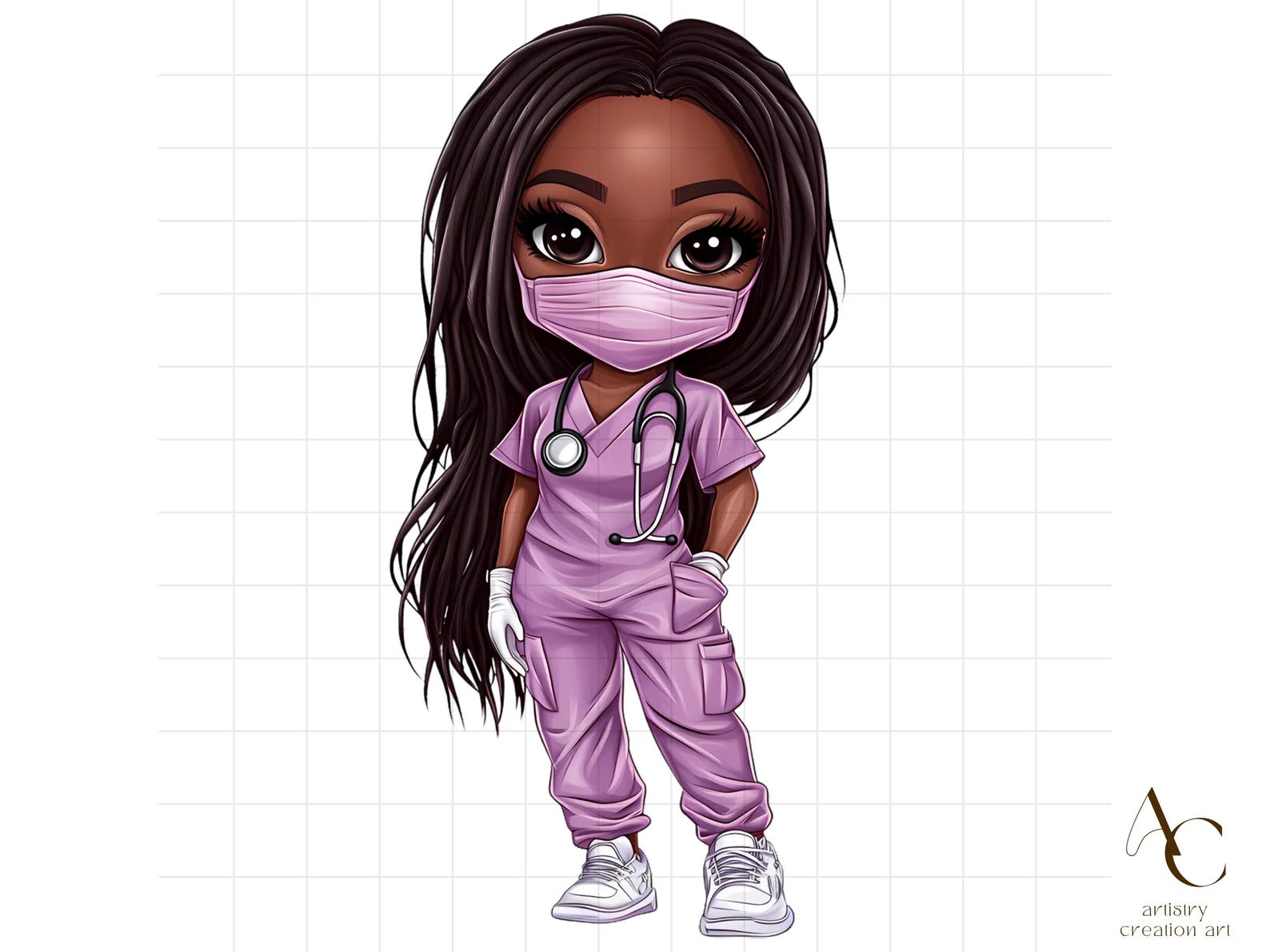 Chibi Black Nurse Clipart, Women Doctor, Rn Afro Woman Png, Female ...