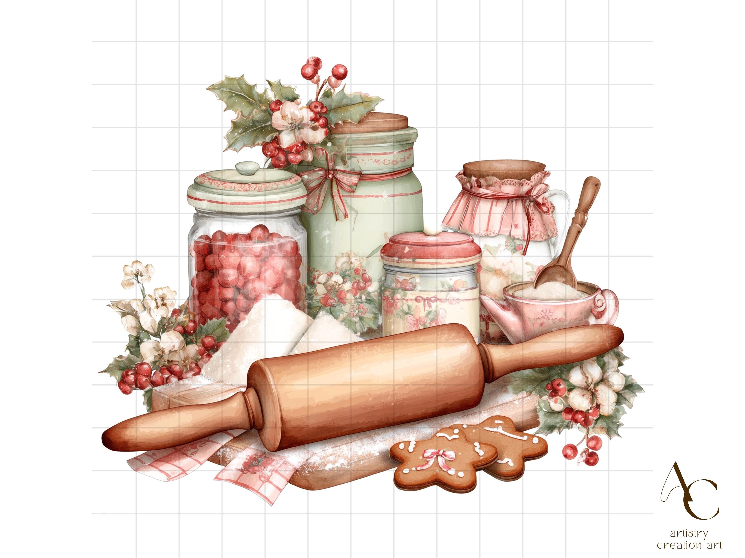 16 Christmas Baking Clipart JPG, Watercolor Xmas Bakery Bundle, Vintage ...