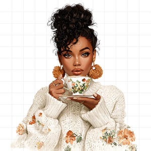 16 Black Girl and Coffee Clipart, Afro Woman Png, Caffeine Lover Design ...