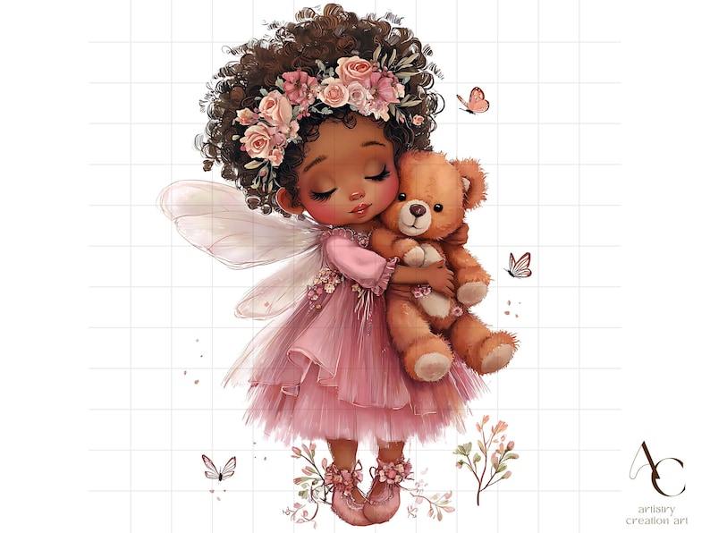 13 Black Girl Fairy Clipart, African American Kid JPG, Afro Floral ...