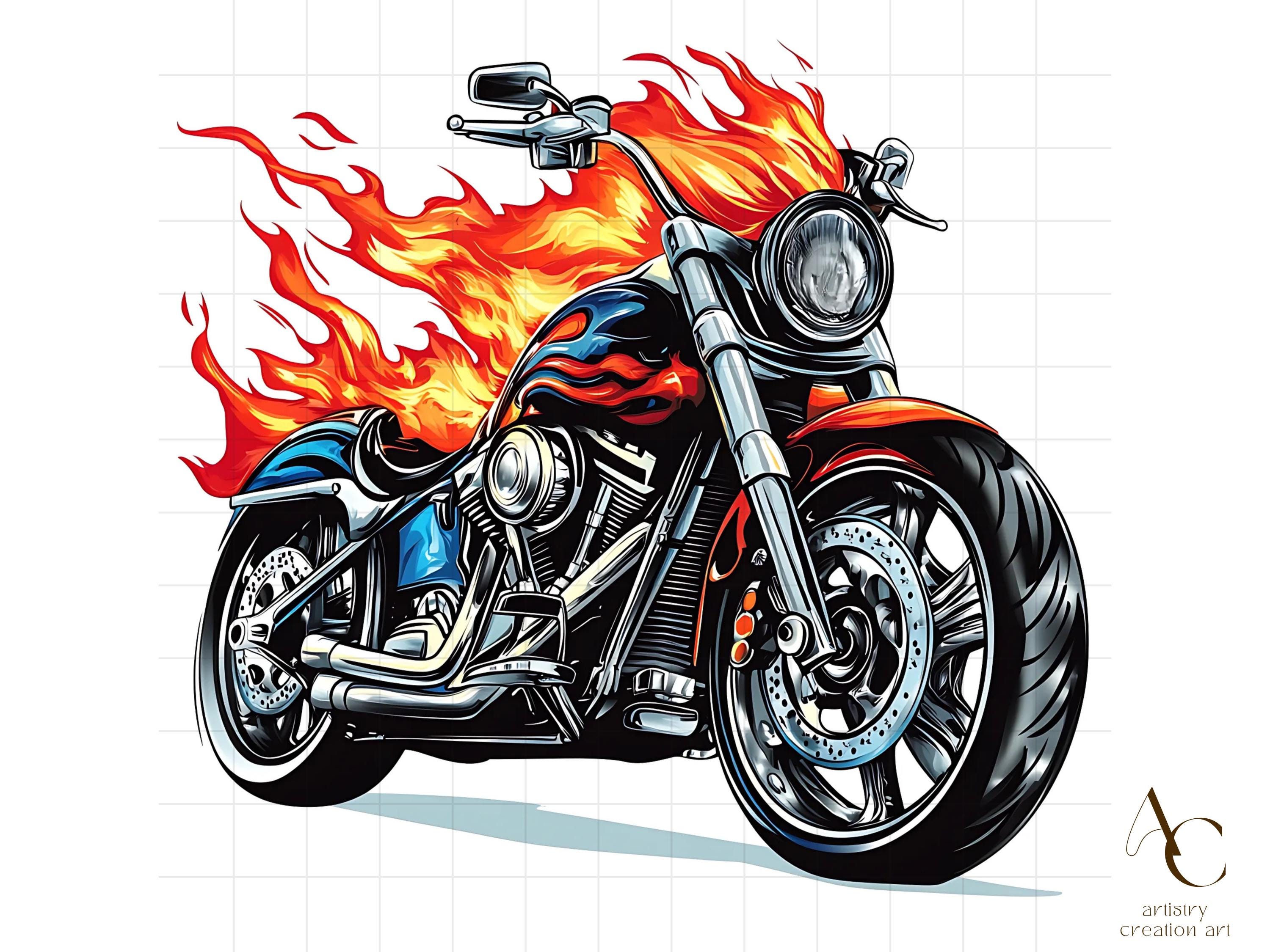 16 Motorbike With Flames Clipart, Motorcycle on Fire JPG, Watercolor ...