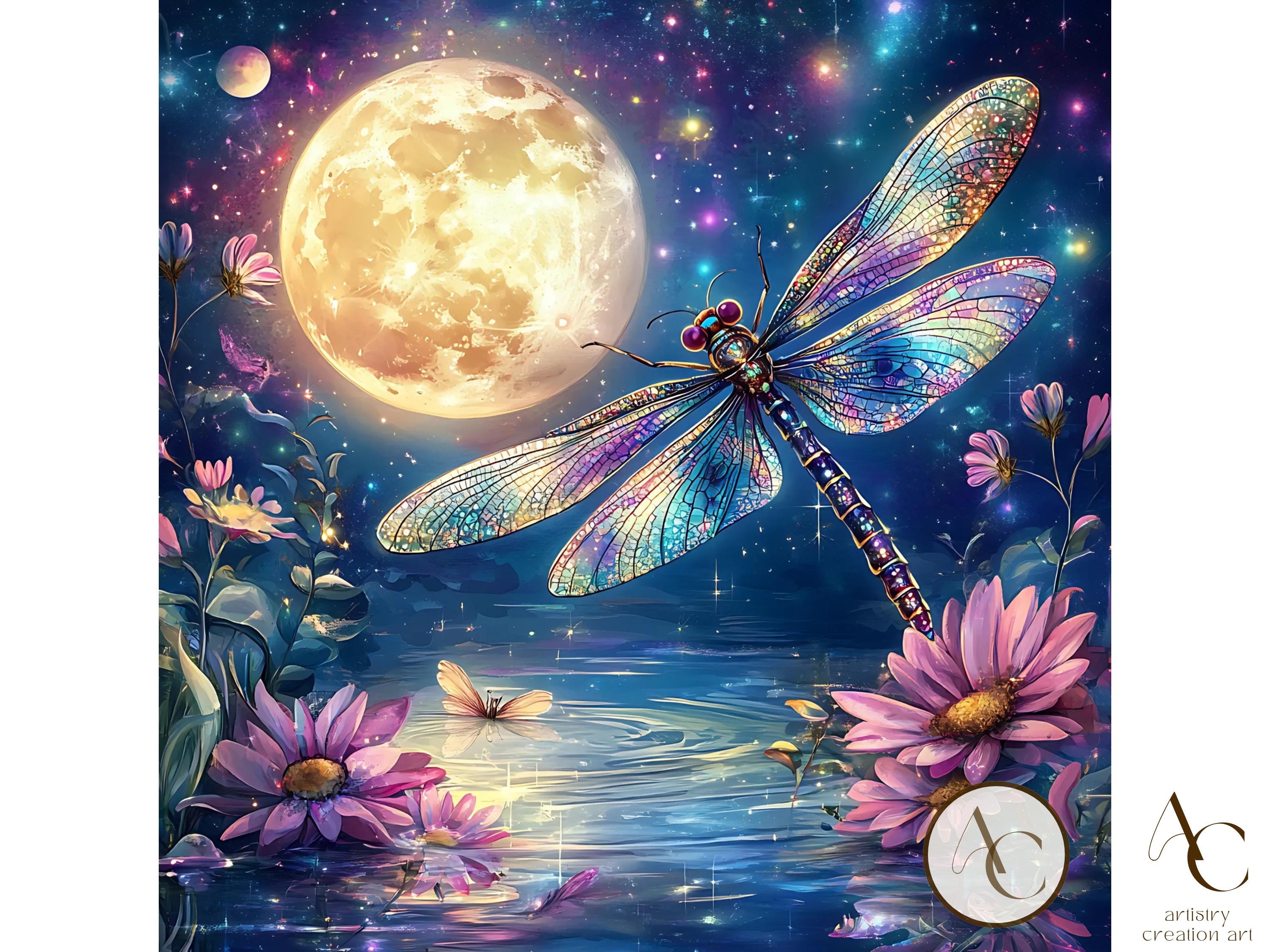 Dragonfly Clipart Bundle, Tropical Moon JPG, Insect Paper, Watercolor ...