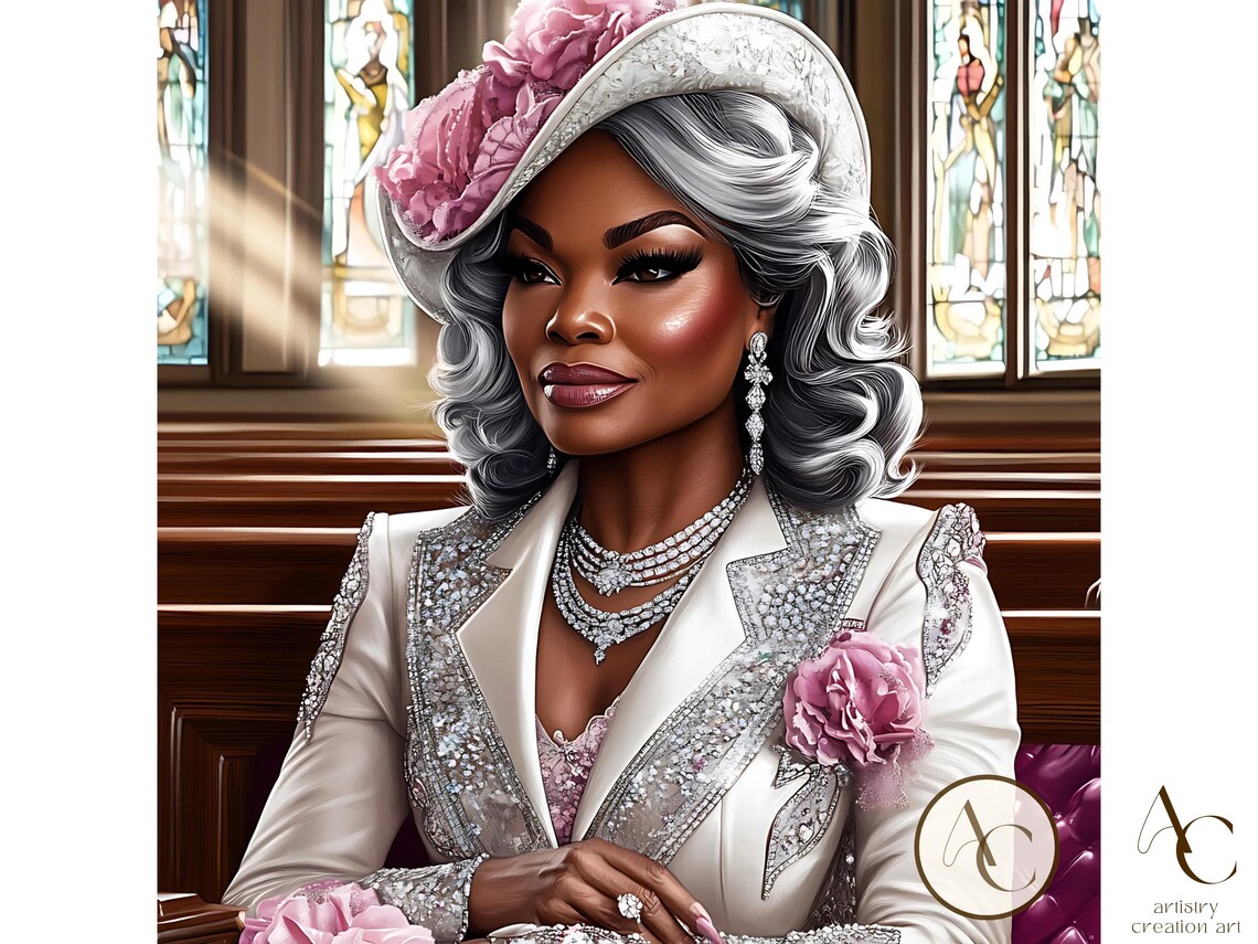 Black Ladies Church JPG, Christian Women Clipart, Catholic Afro Woman Painting, African American ...