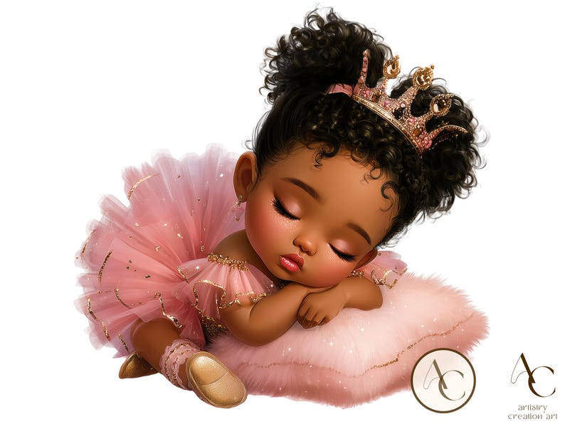 20 Black Baby Girl Princess Clipart, Afro Kid PNG, 1st Birthday Party ...