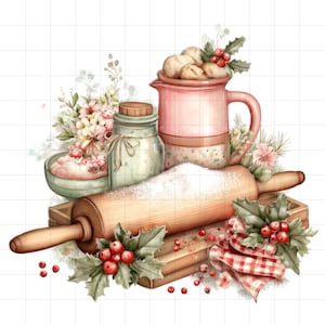 16 Christmas Baking Clipart JPG, Watercolor Xmas Bakery Bundle, Vintage ...