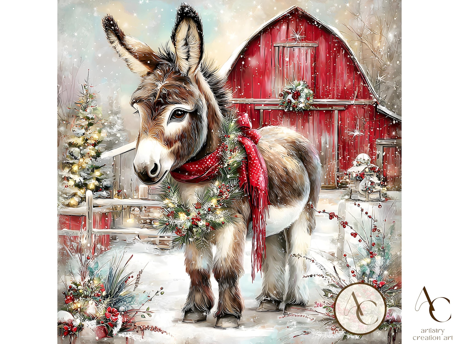 19 Christmas Farm Animals Clipart, Vintage Country Barn JPG, Xmas ...