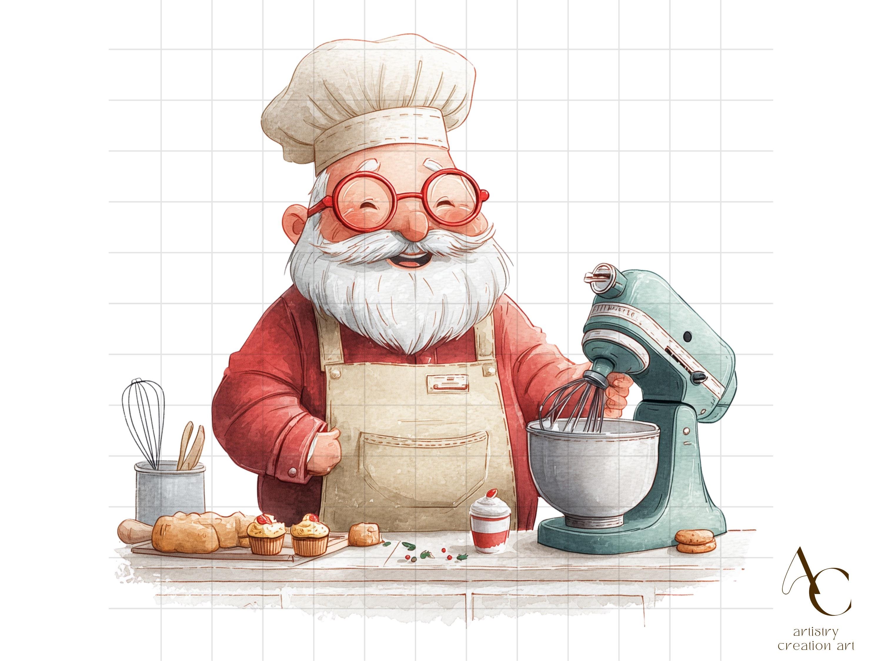 20 Santa Claus Baking Clipart PNG, Watercolor Xmas Bakery Bundle ...