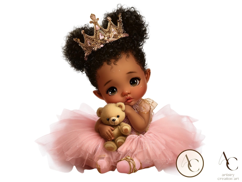20 Black Baby Girl Princess Clipart, Afro Kid PNG, 1st Birthday Party ...