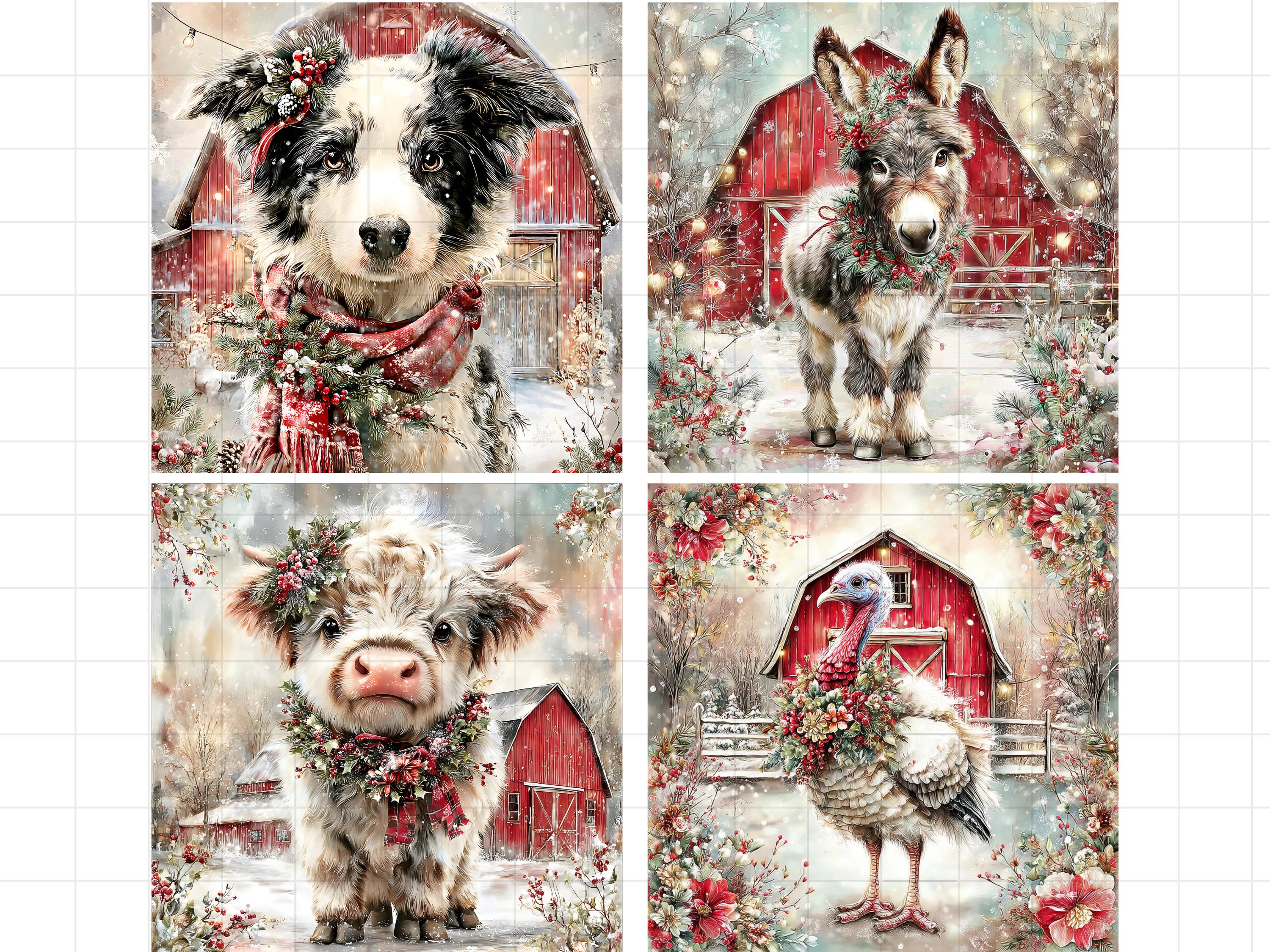 19 Christmas Farm Animals Clipart, Vintage Country Barn JPG, Xmas ...