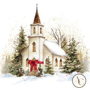 20 Christmas Church Scene JPG, Snowy Winter Faith Clipart, Watercolor ...