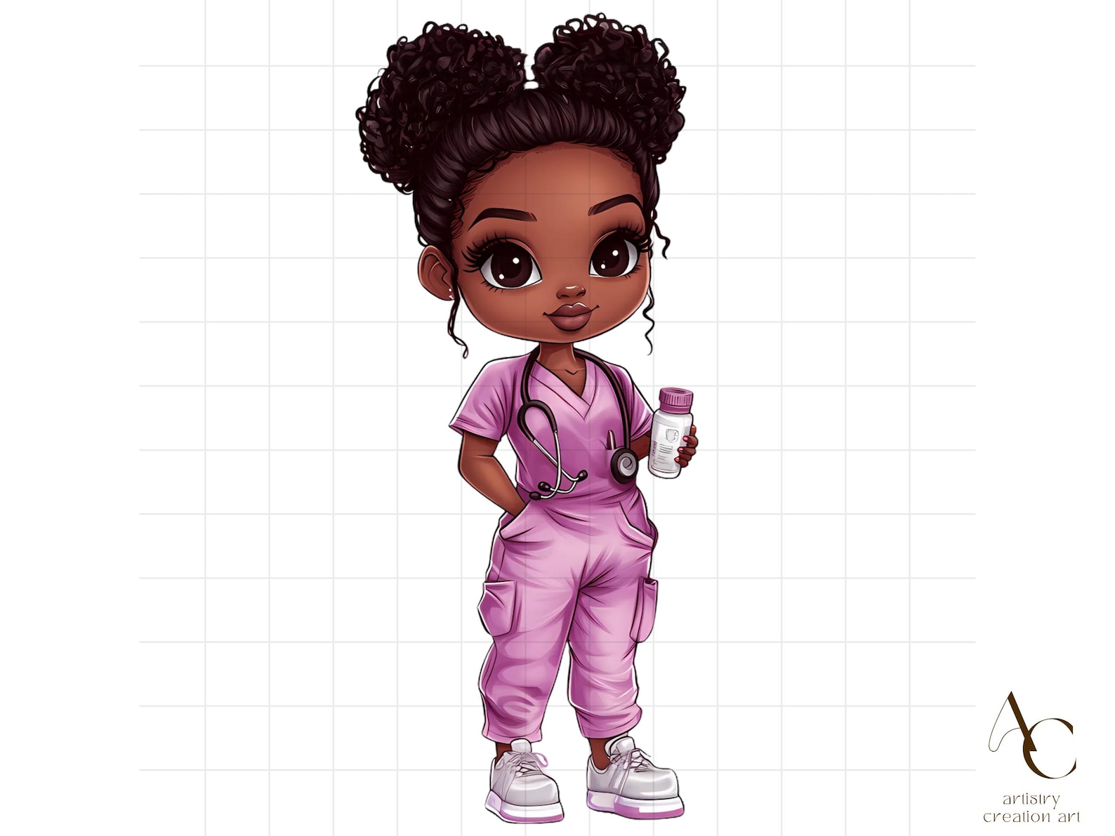 Chibi Black Nurse Clipart, Women Doctor, Rn Afro Woman Png, Female ...