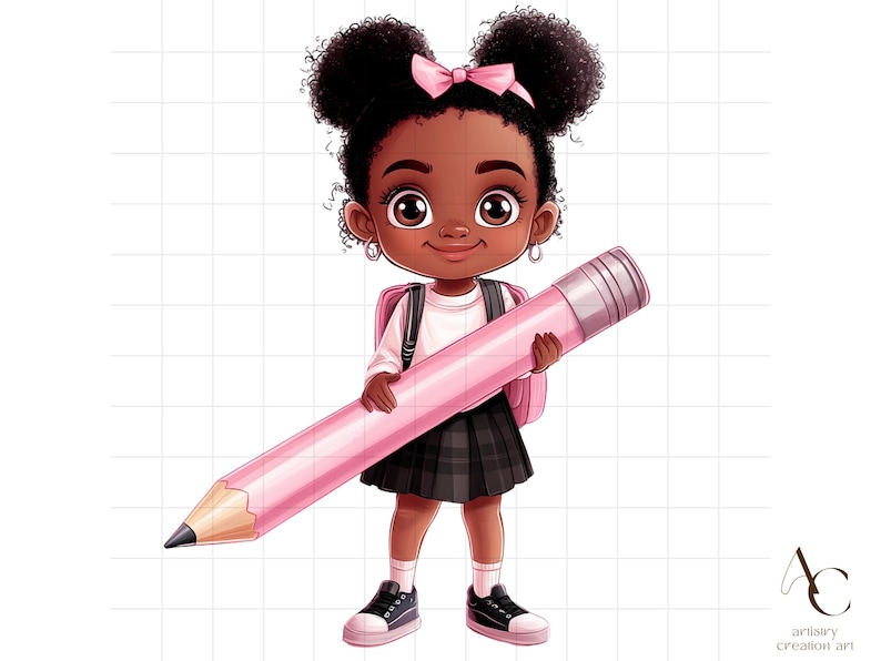 10 Back to School Black Girl Clipart, Afro Child Student Png, African ...
