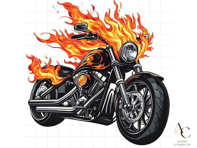 16 Motorbike With Flames Clipart, Motorcycle on Fire JPG, Watercolor ...