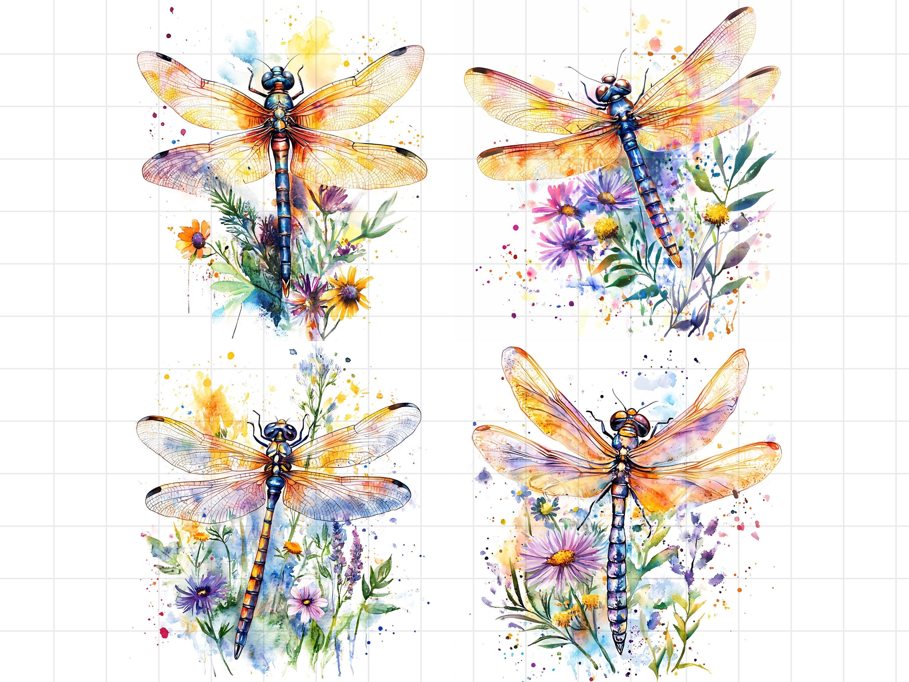 12 Tropical Dragonfly Clipart, Watercolor Insect, Spring Colorful JPG ...