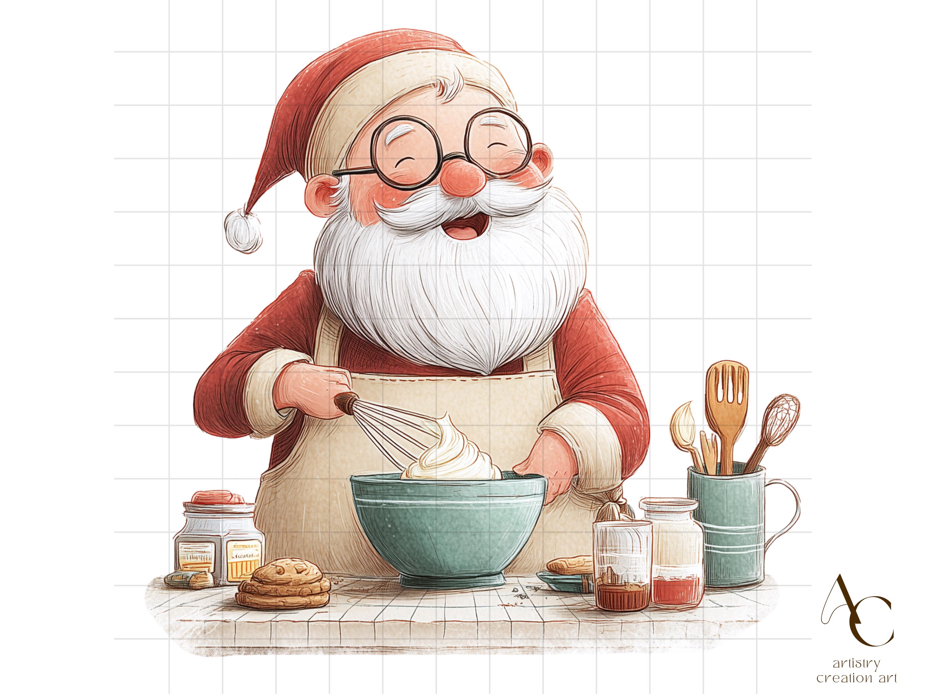 20 Santa Claus Baking Clipart PNG, Watercolor Xmas Bakery Bundle ...