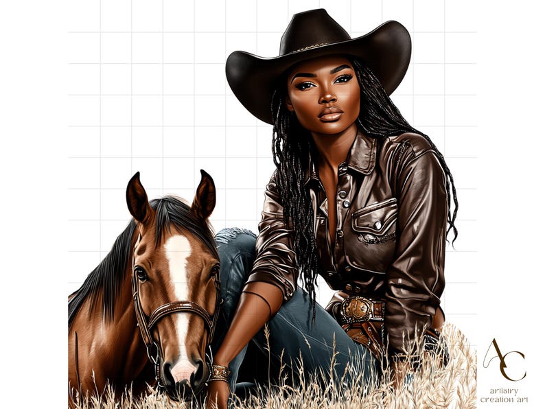 Black Cowgirl and Horse Clipart, Western Women, Afro Woman Png, Rodeo ...