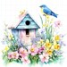 12 Spring Birdhouse Clipart, Bird Floral JPG, Bluebird Wildflower, Wild ...