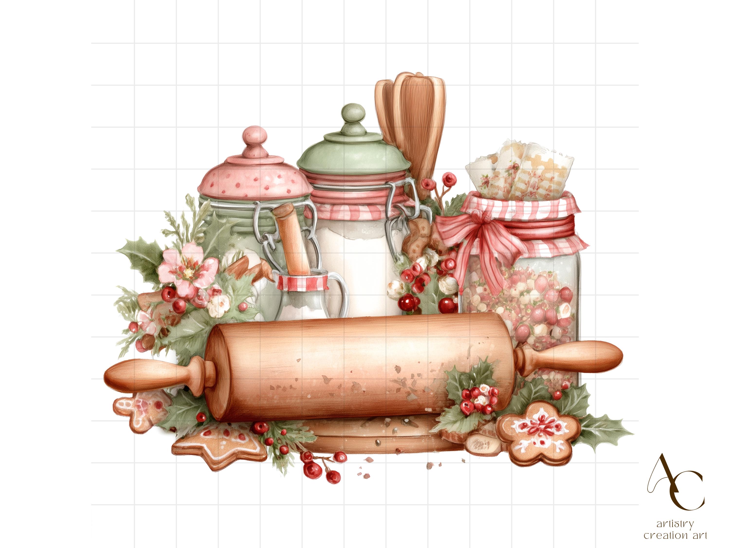 16 Christmas Baking Clipart JPG, Watercolor Xmas Bakery Bundle, Vintage ...