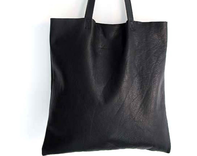 Minimal Black Leather Tote Bag. Simple Tote Bag. Everyday Black Leather ...