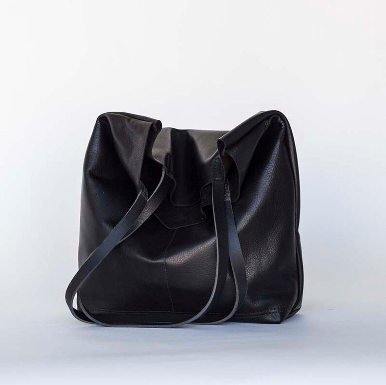 Large Black Leather Tote Bag Oversized Black Leather Bag - Etsy