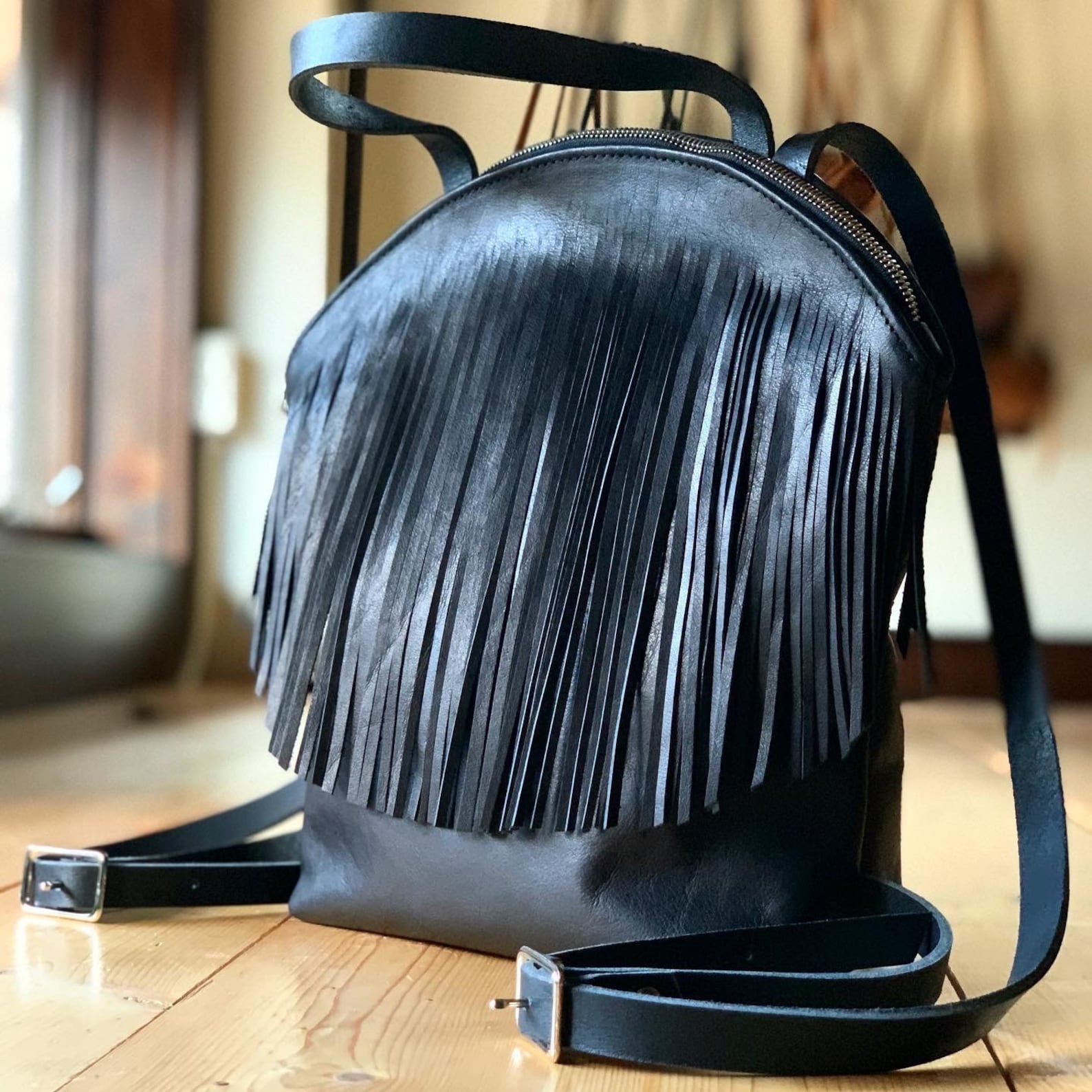 Leather Fringe Backpack Fringe Bag Western Style Bag Hobo | Etsy