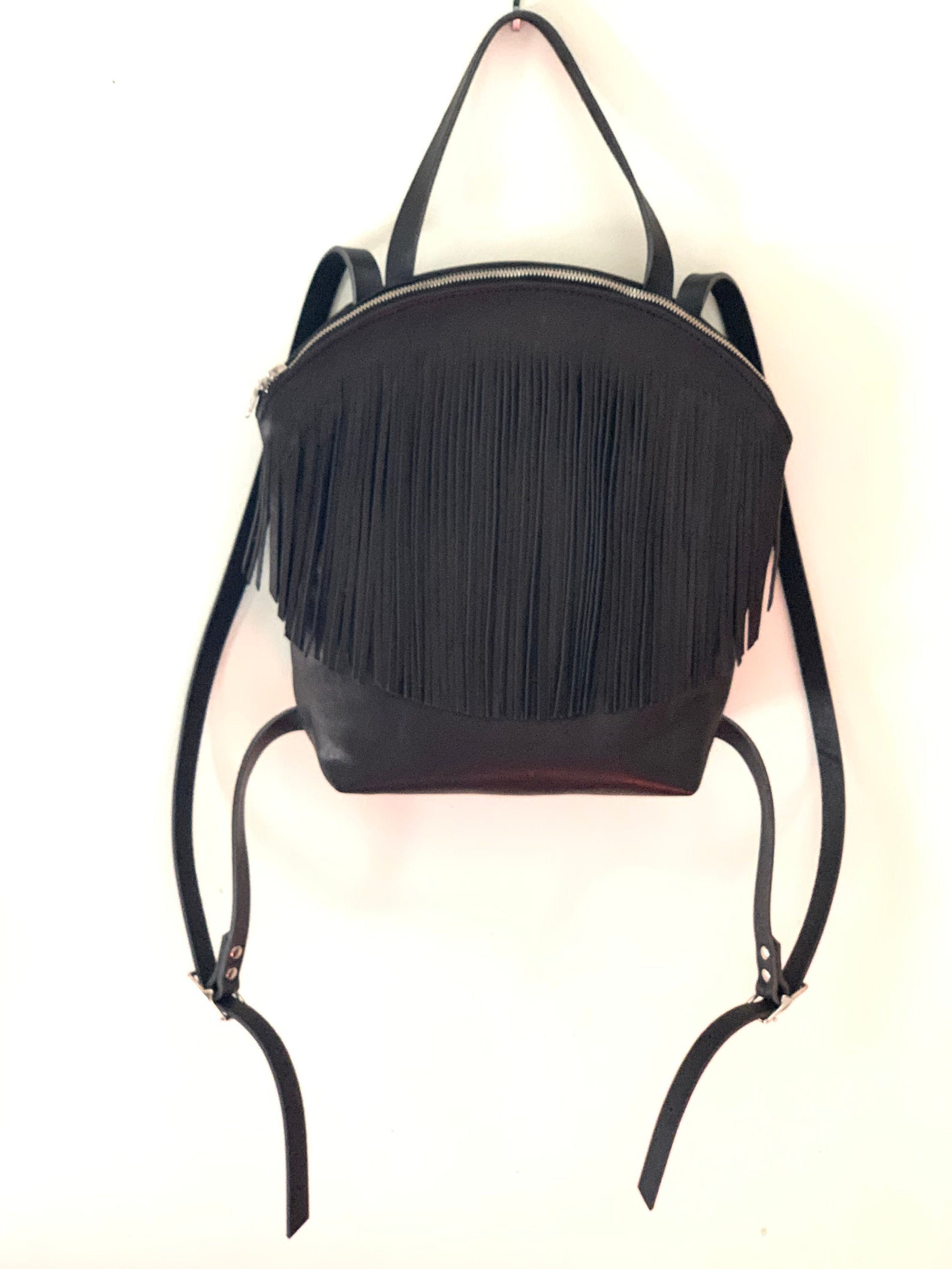 Leather Fringe Backpack Fringe Bag Western Style Bag Hobo | Etsy