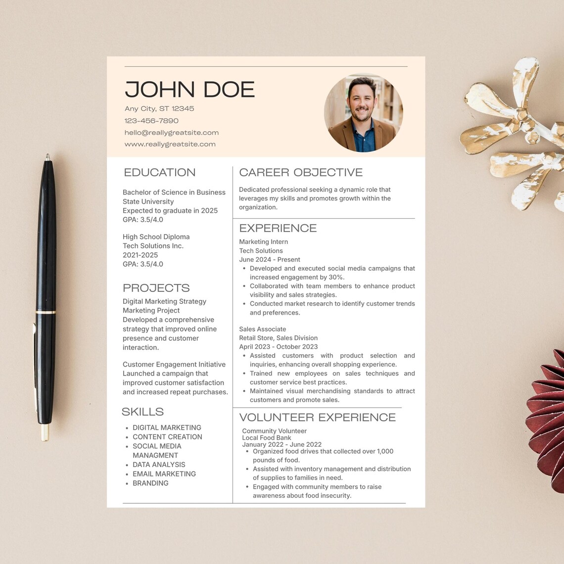 ATS Resume Template With Photo | Professional Modern Resume for Word ...