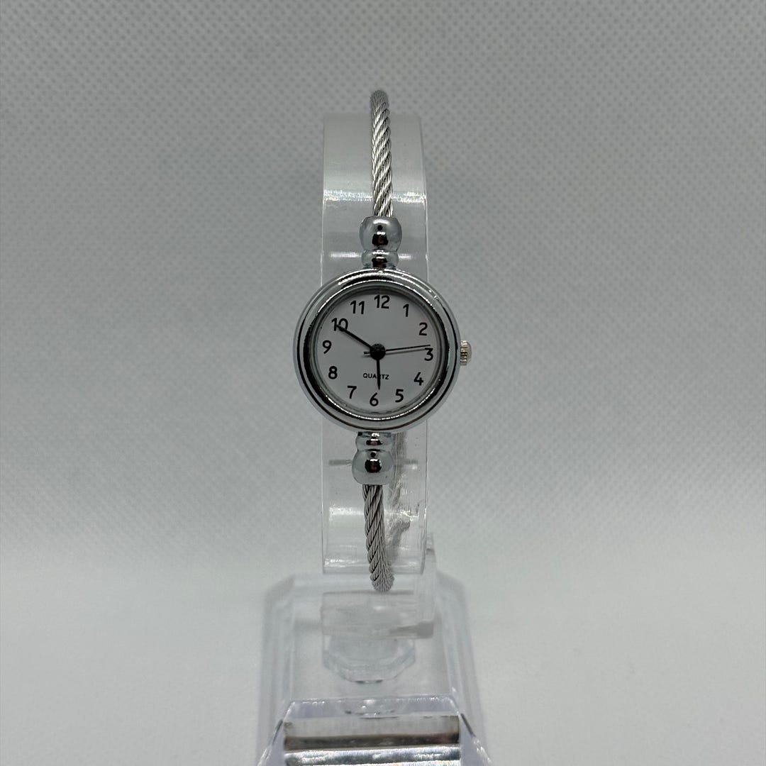 Vintage Women's Silver Bangle Watch, Minimalist Stainless Steel Cuff ...